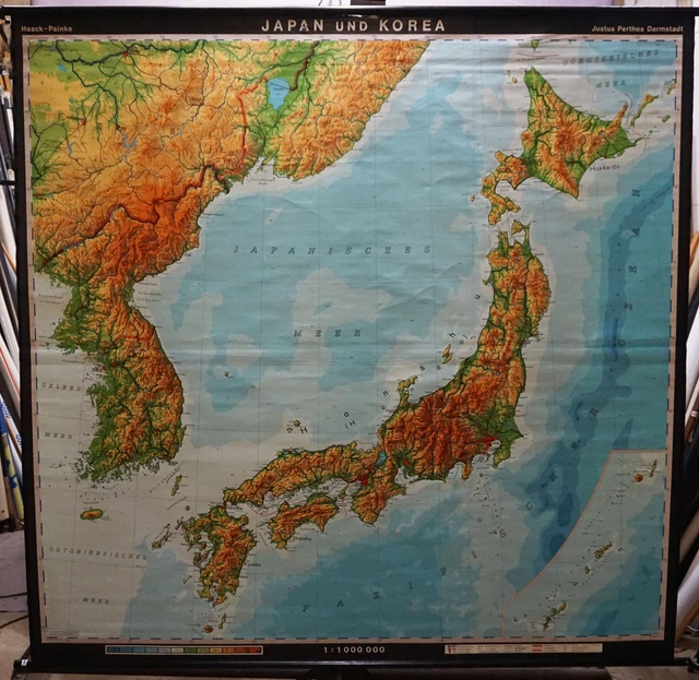 VINTAGE ROLLABLE MAP Asia Japan Korea Wall Chart Poster Countrycore ...