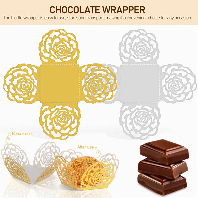 100PCS CHOCOLATE PAPER Wrappers Hollow Rose Flower Edge Chocolate Candy ...
