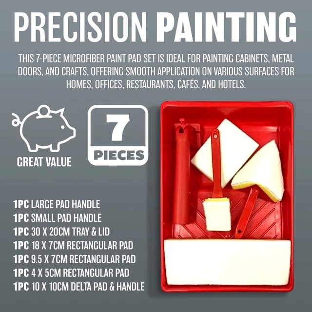 7PC MICROFIBRE PAINT Pad Set Tray & Lid Painting Kit Decorating Gloss ...