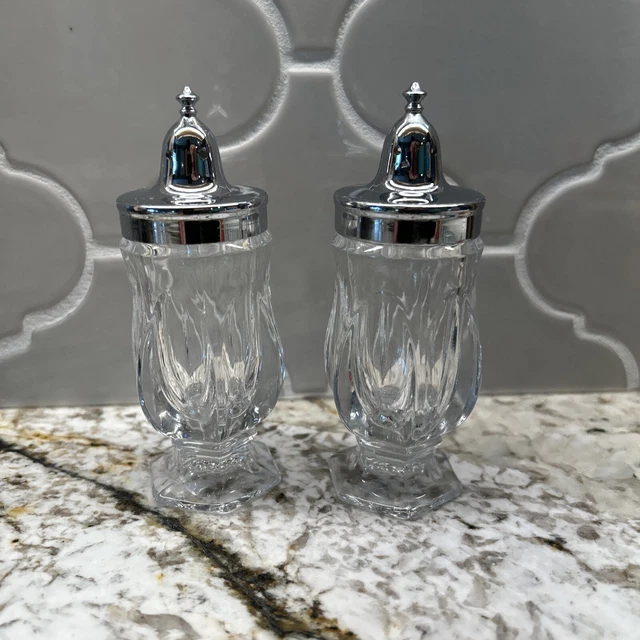 VINTAGE SET ART Deco Style Glass Tower Salt & Pepper Shakers Chrome ...