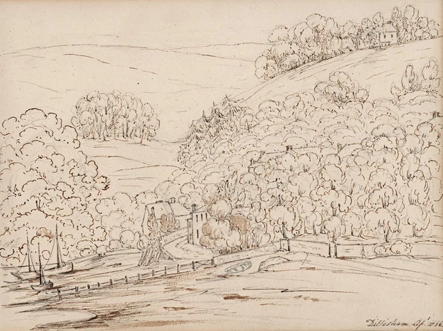 LANDSCAPE AT DITTISHAM DEVON Pen & Ink Drawing 1836 - 19TH CENTURY £40. ...