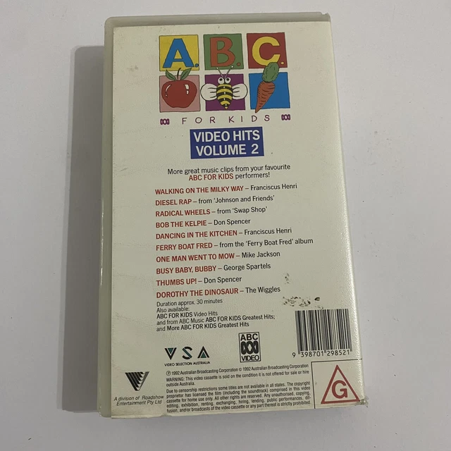 ABC FOR KIDS Video Hits Volume 2 VHS Video Tape 1992 Various Artists ...