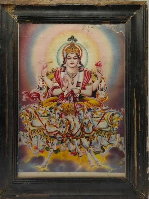 COLLECTIBLE OLD RARE Lithograph Print Of Hindu God Vishnu On Rath Frame ...
