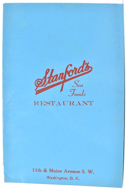 1940S STANFORD'S SEAFOOD Restaurant Menu 11th & Main Avenue Washington ...