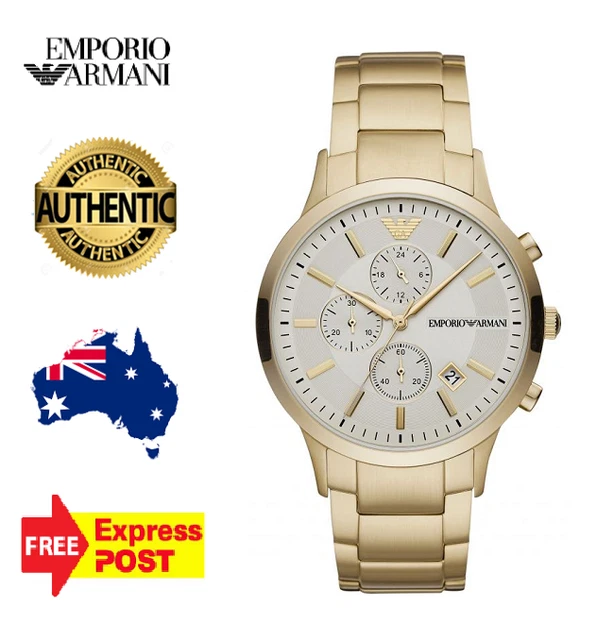 NEW EMPORIO ARMANI Renato Ar11332 All Gold Chronograph Quartz Mens ...