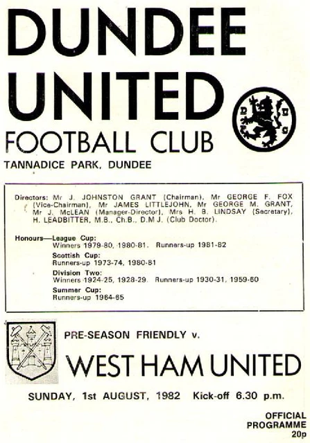 PROGRAMME DUNDEE UNITED - West Ham 1982 Friendly £2.36 - PicClick UK