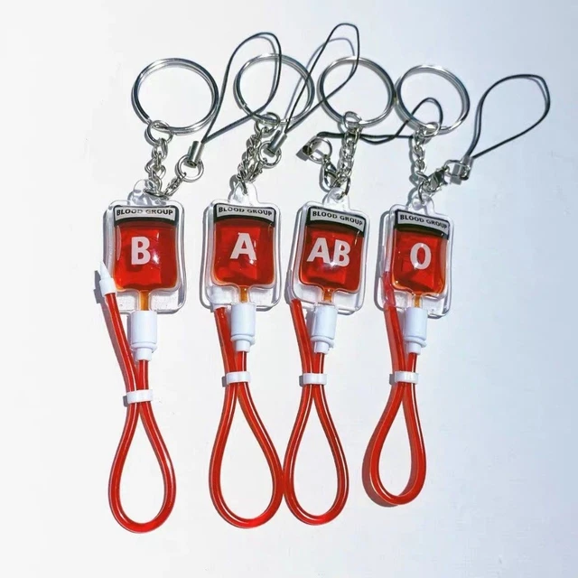 CREATIVE BLOOD BAG Keychain a B O AB RH Car Key Holder New Blood Type ...