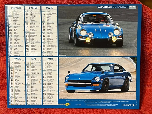 CALENDRIER ALMANACHS LA Poste 2026 Renault Alpine Ford GT40 Chevrolet ...