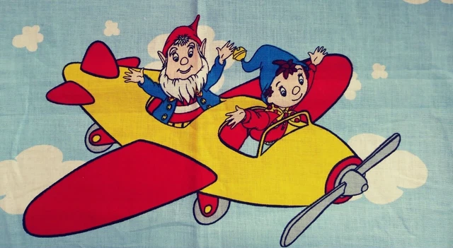 VINTAGE CARTOON 1960S Noddy & Big Ears Plane 60s Print Cotton Rare ...