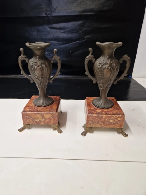 PAIRE DE PETITE Cassolettes vases garniture de cheminée ancienne régule ...