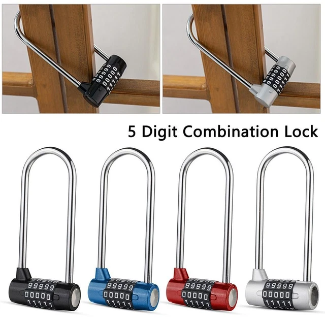 GYM DOOR LOCK Lengthened Shackle Lock 5 Digit Combination Lock Password ...