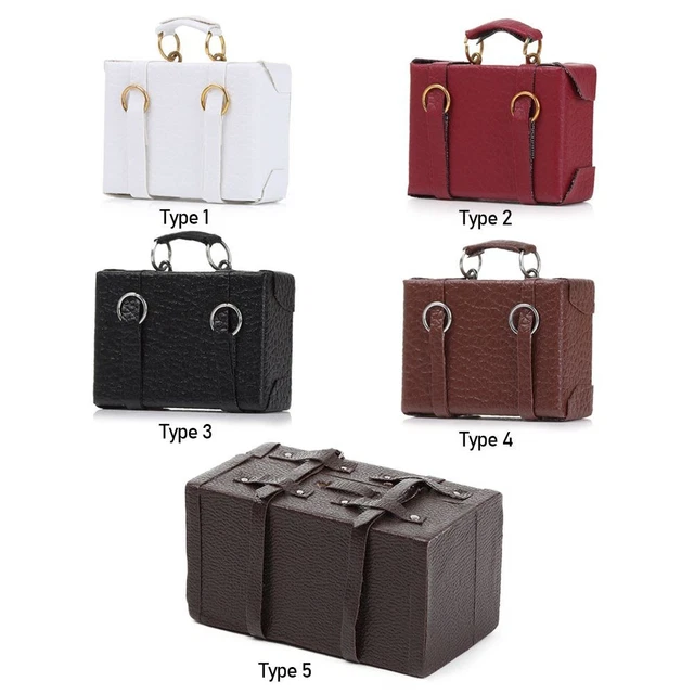 DOLL LEATHER LUGGAGE Vintage Wood Box Mini Suitcase Miniature Portable ...