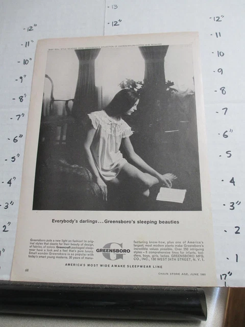 MAGAZINE AD 1960S GREENSBORO sleepwear night gown pajamas leggy young ...