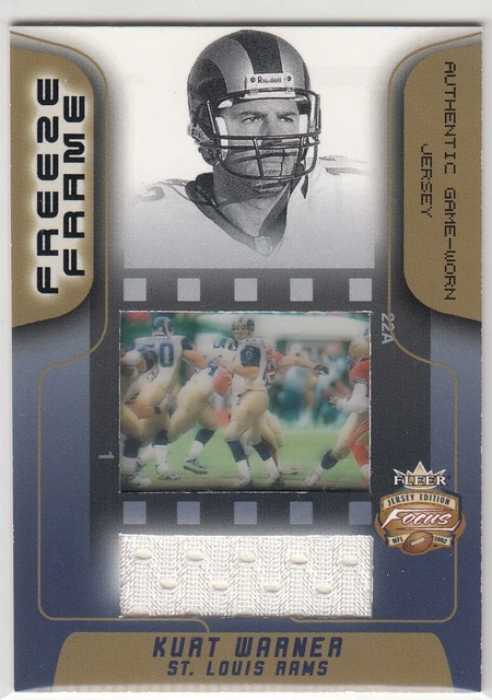 2002 FLEER FOCUS JE Freeze Frame Cel Relic KURT WARNER Jersey Rams ...
