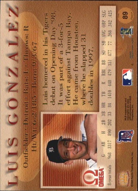 1998 PACIFIC OMEGA Red #89 Luis Gonzalez EUR 2,65 - PicClick FR