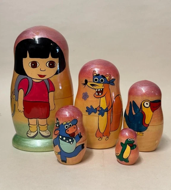 DORA THE EXPLORER Russian Matryoshka Wooden Nesting Dolls 5 Pieces £29. ...