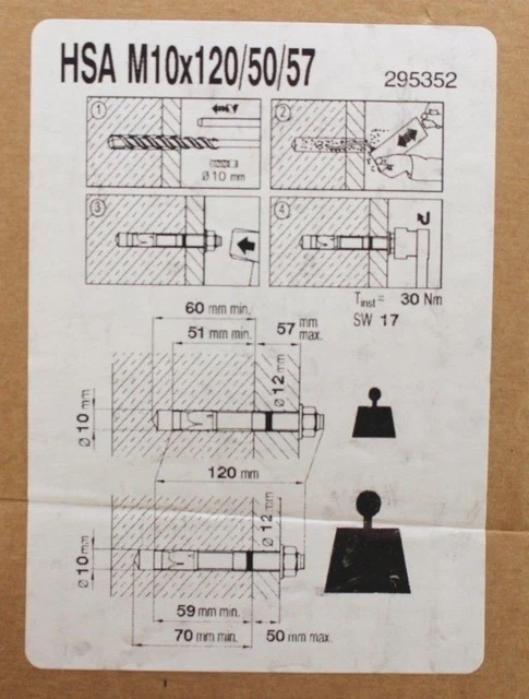 HILTI 8X HSA M10x120/50/57 STUD ANCHOR BOLT 120 x 10mm | M10 295352 £9.99 - PicClick UK