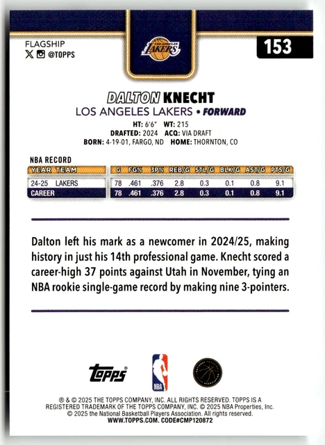 TOPPS NBA FLAGSHIP 2025 No. 153 Dalton Knecht EUR 1,00 - PicClick ES