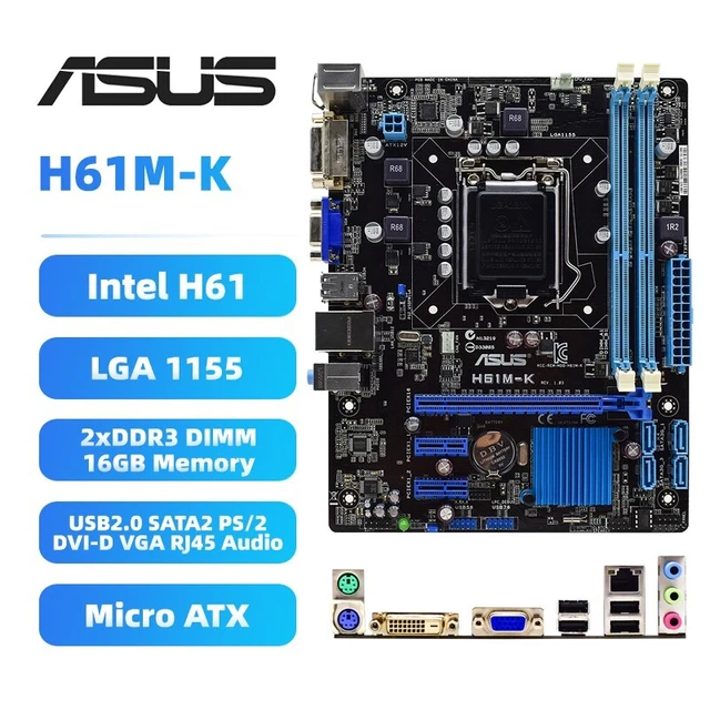 ASUS H61M-K MOTHERBOARD M-ATX Intel H61 LGA1155 DDR3 SATA2 DVI-D VGA ...