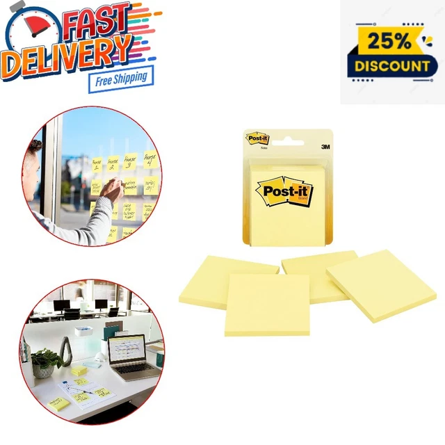 POST-IT NOTES 3X3 in 4 Pads America’s #1 Favorite Sticky Notes Canary ...