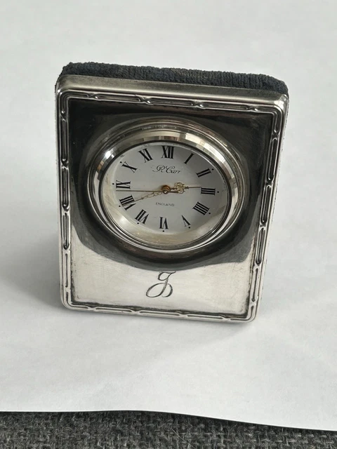 STERLING SILVER CARRS Sheffield Engraved Initial Miniature Clock 2.5 ...