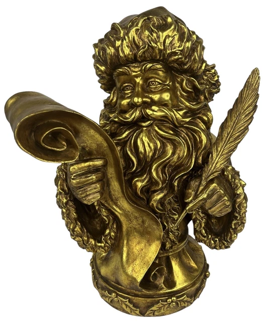 STUNNING GOLD LEAF finish ORNATE SANTA writing List large BUST STATUTE ...