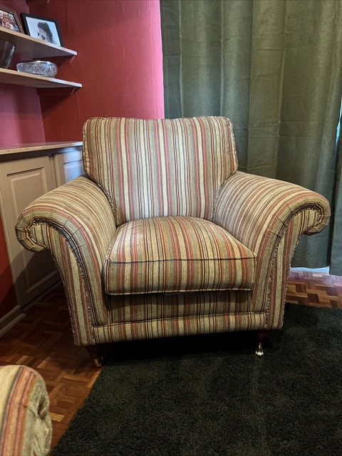 PARKER KNOLL BURGHLEY Arm Chair In Baslow Stripe Gold Fabric £100.00 - PicClick UK