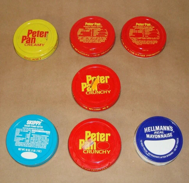 VINTAGE LOT 1970'S-80'S Tin Peanut Butter Jar Metal LIDS ONLY Peter Pan ...