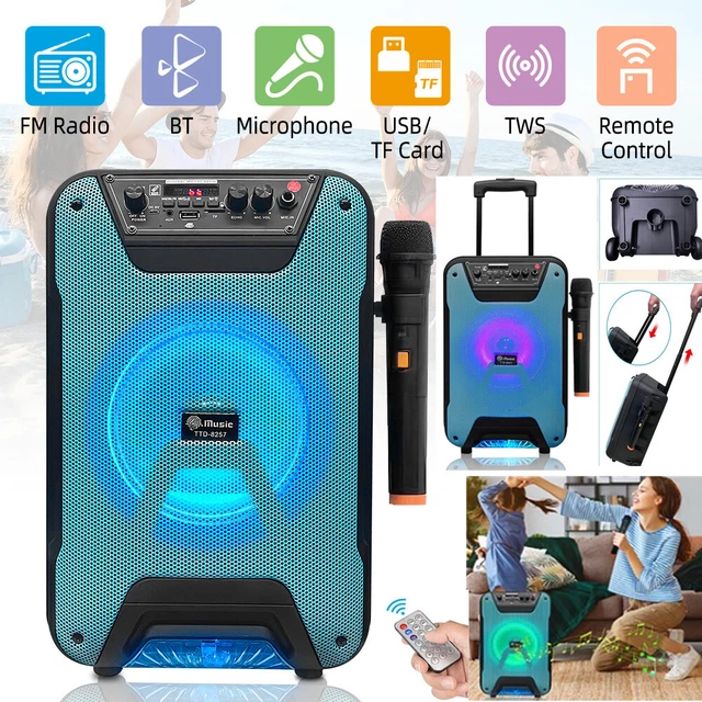 PORTABLE BLUETOOTH SPEAKER Karaoke Microphone Bass Party Subwoofer Trolley FM £37.99 - PicClick UK