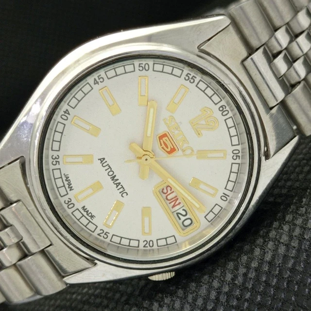 GENUINE VINTAGE SEIKO 5 AUTOMATIC 7S36A JAPAN MENS D/D WHITE WATCH 596 ...
