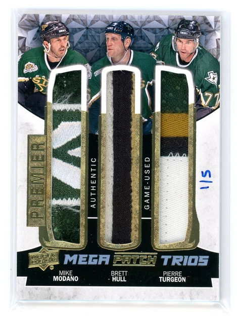 2015-16 UD PREMIER Mega Patch Trios /5 Brett Hull Mike Modano Pierre ...