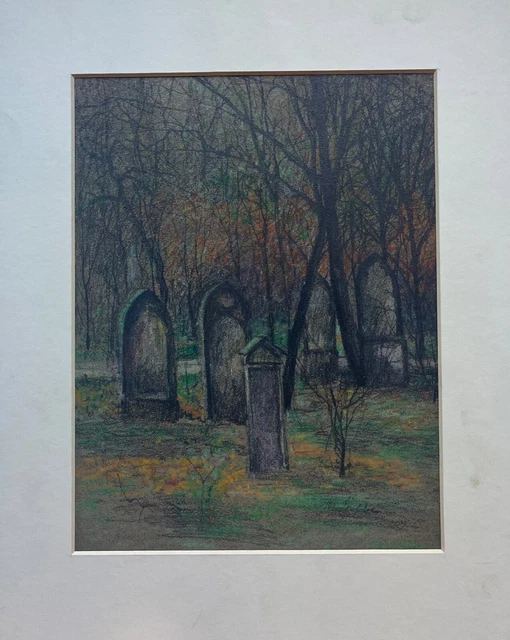 ART NOUVEAU DRAWING Impressionist Max Stobbe Hamburg Cemetery Park 1911 ...