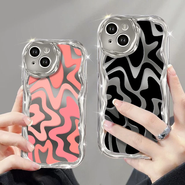 PLATING MIRROR SHOCKPROOF Soft Wavy Case For iPhone 16 15 14 13 Pro Max ...