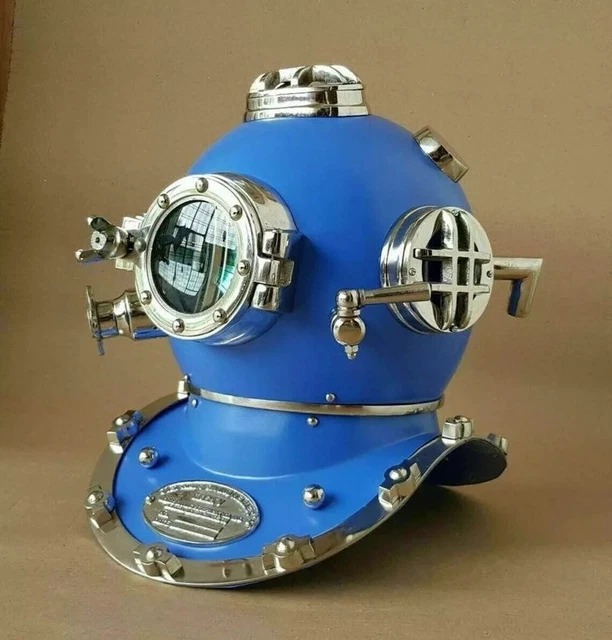 CASQUE DE PLONGÉE ancien bleu marine américain pleine grandeur marque ...