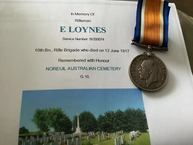 WW1 WAR MEDAL K in A Loynes Rifle Brigade Wickmere Norfolk £68.32 ...