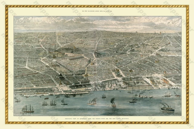 OLD BIRDS EYE VIEW MAP OF LIVERPOOL 1886 - 30" x 20" PHOTOGRAPHIC PRINT ...