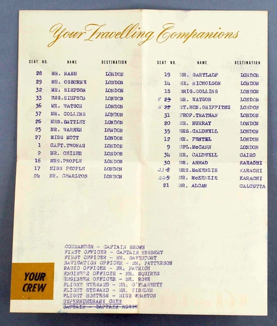 QANTAS EMPIRE AIRWAYS & Boac Lockheed Constellation Passenger List Qea ...
