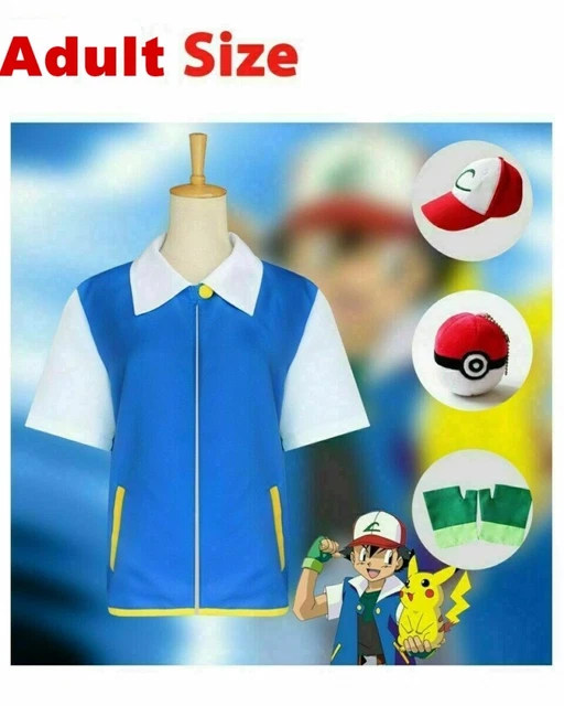 ADULT POKEMON ASH Ketchum Trainer Costume Cosplay Shirt Jacket + Gloves ...