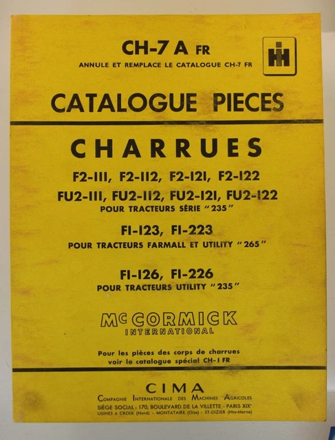 CATALOGUE PIÈCES IH charrues F1 F2 FU2 111 112 123 223 Mc Cormick ...