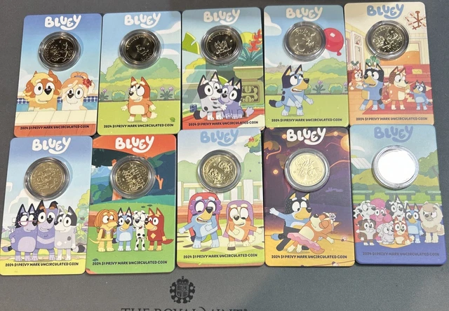 2024 BLUEY $1 Dollar Bluey Bucks Privy Mark Coin Card Set of 10 RARE AS ...