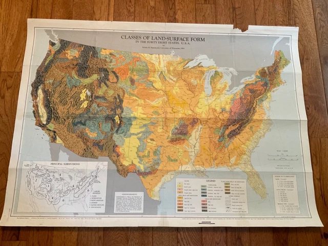 1964 MAP OF U.S.A, Map Of Classes Of Land-Surface Form In the Forty ...