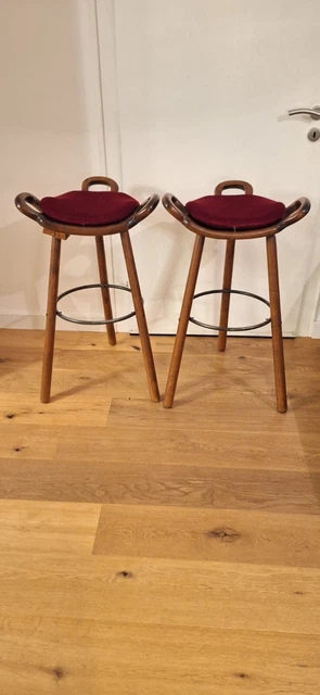 VINTAGE BARHOCKER 2X Carl Malmsten Hocker + Polster Brutalist 60er 70er ...