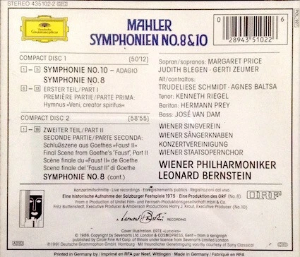 GUSTAV MAHLER WIENER Philharmoniker Leonard Bernstein Symphonie No.8 • Symphon EUR 15,00 ...
