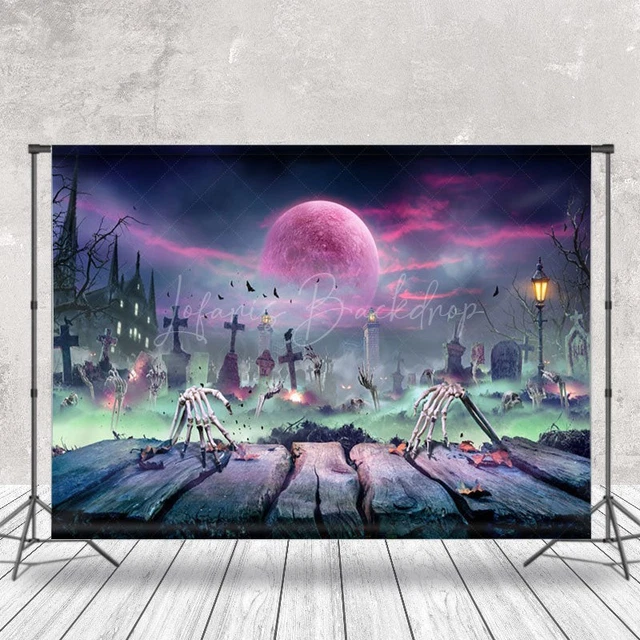 PURPLE MOON CEMETERY Skull Spooky Halloween Backdrop $36.09 - PicClick AU