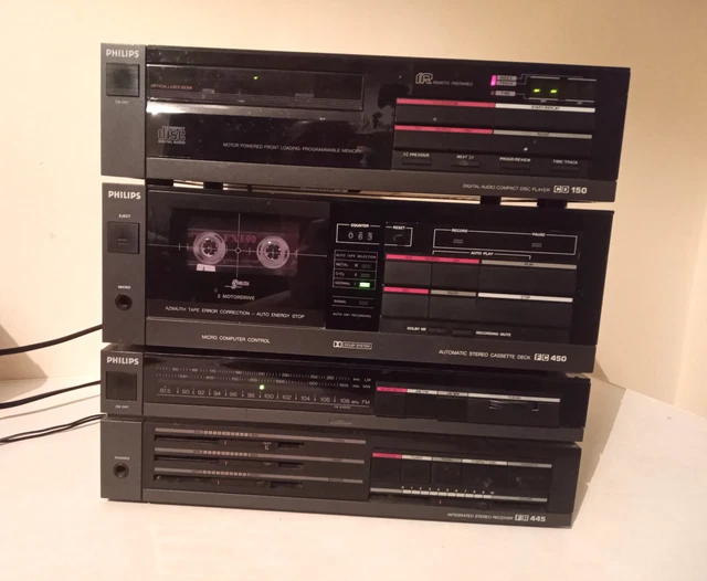 VINTAGE PHILIPS FR445 Integrated Receiver, CD Player CD150 + Cassette ...