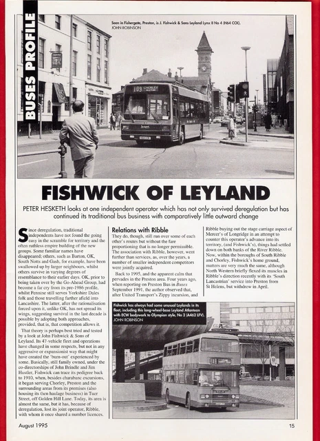 BUSES MAGAZINE EXTRACT 1995 - Fishwick of Leyland - Profile - Post ...