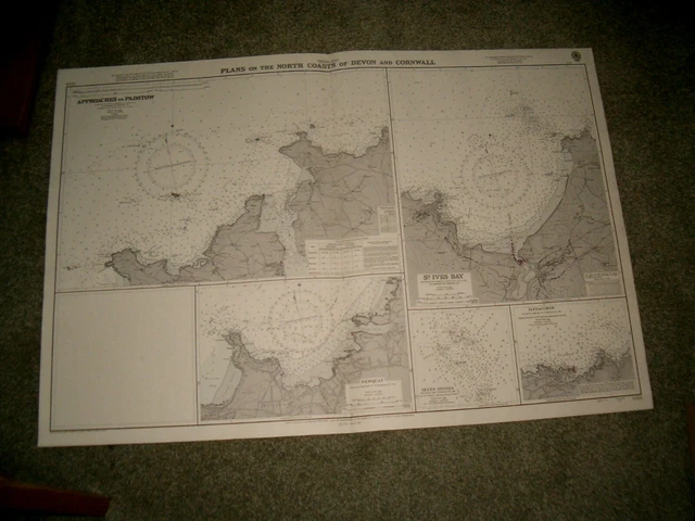 VINTAGE ADMIRALTY CHART 1168 PLANS ON THE NORTH COAST OF DEVON ...