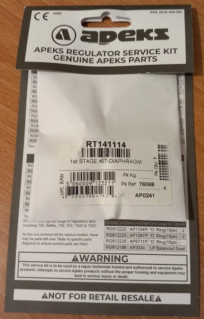 APEKS 1ST STAGE Service Kit - RT141114 - AP0241 - Genuine Kit £29.99 ...