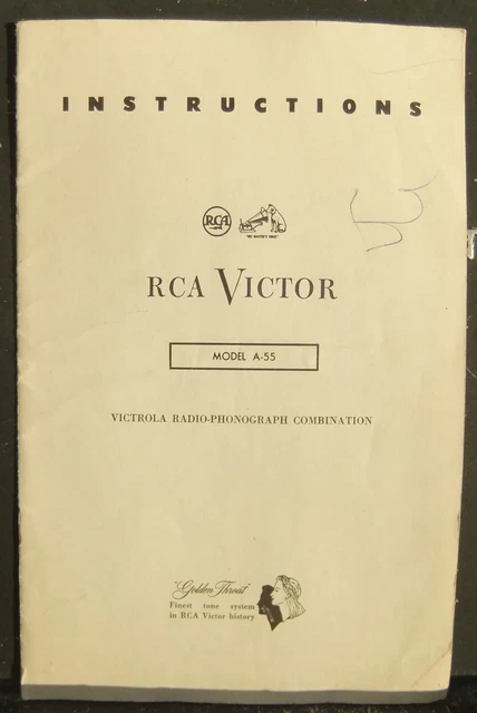 RCA VICTOR MODEL A-55 Instruction Booklet Victrola Radio-Phonograph Combination £5.60 - PicClick UK