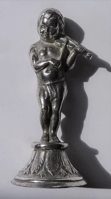 ANCIENNE SCULPTURE PETIT Angelot Jouant Du Violon En Metal Argente ...